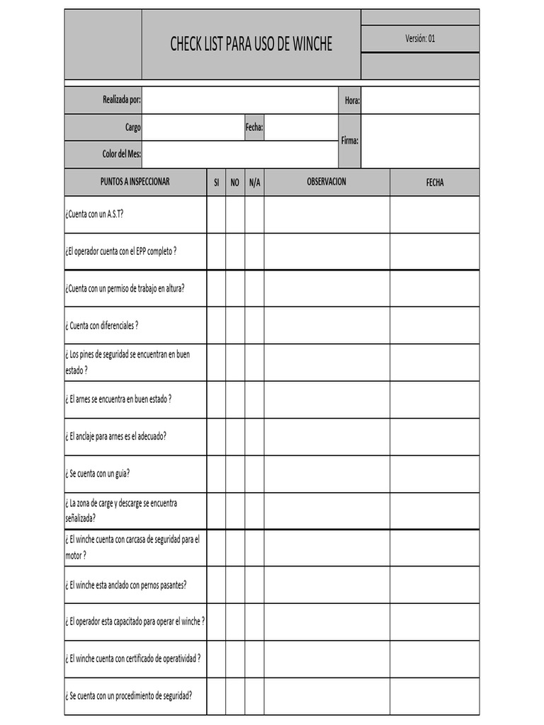 Checklist de Seguridad para Winches | PDF