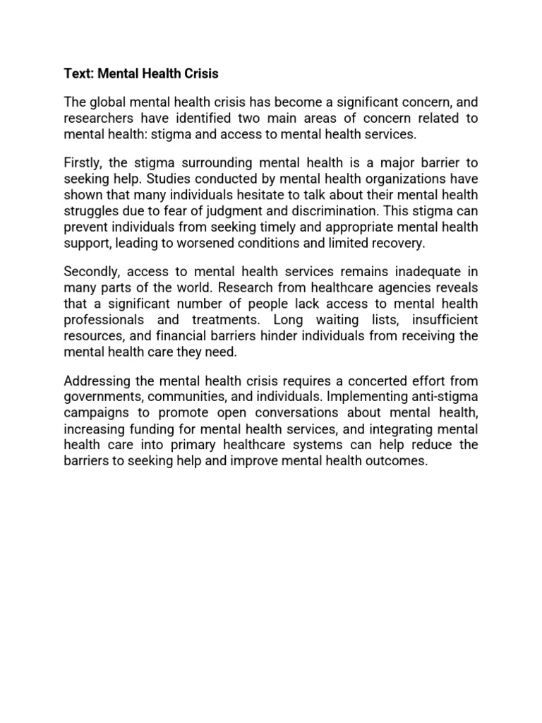 Mental Health Crisis (Reading Text) | PDF