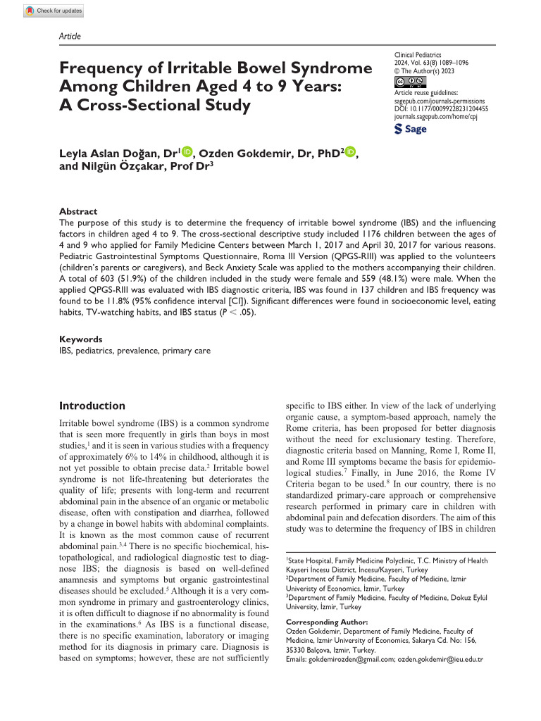 Aslan Dogan Et Al 2023 Frequency of Irritable Bowel Syndrome Among ...