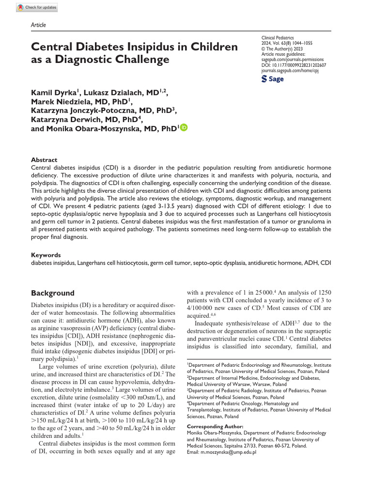 Central Diabetes Insipidus in Children | PDF | Diseases And Disorders ...