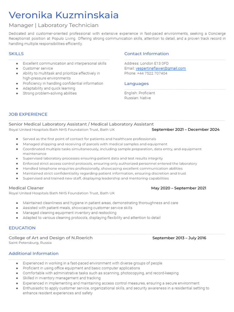 Veronika CV | PDF | Laboratories | Health Care
