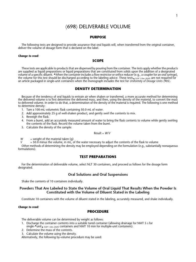 〈698〉 Deliverable Volume | PDF | Density | Volume