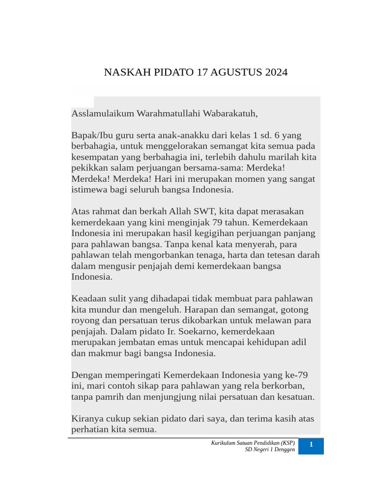 Naskah Pidato 17 Agustu 2024 | PDF