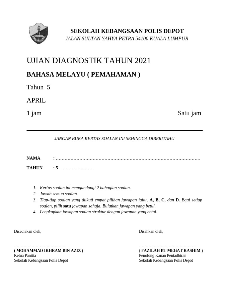 Cover Ujian Diagnostik 2021 Pdf