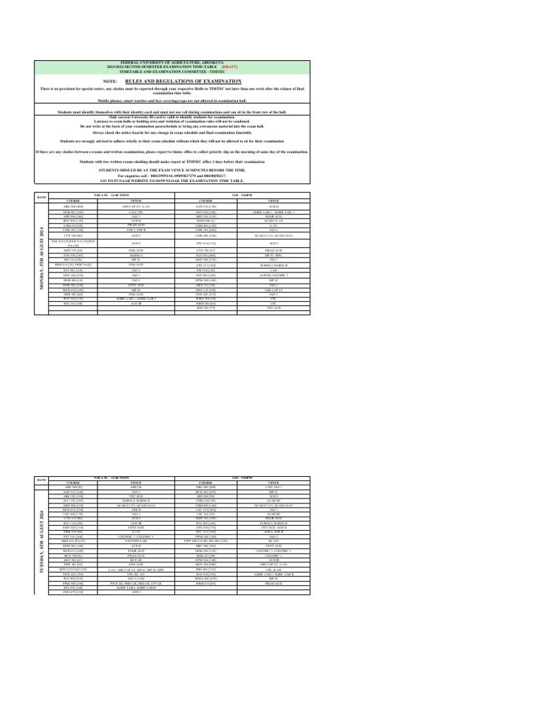 Second - Semester - Written - Exams - Time - Table - 2023 - 2024 Draft | PDF