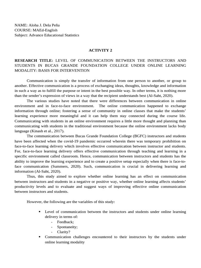 Activity 2 | PDF | Communication | Learning