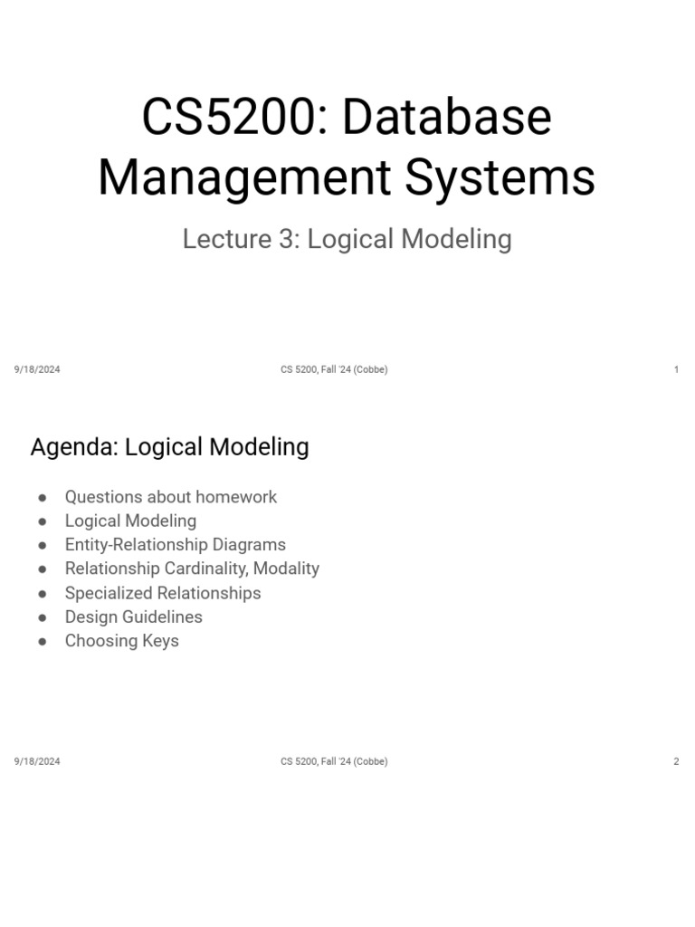 Lecture 03 - Logical Modeling | PDF | Databases | Relational Model