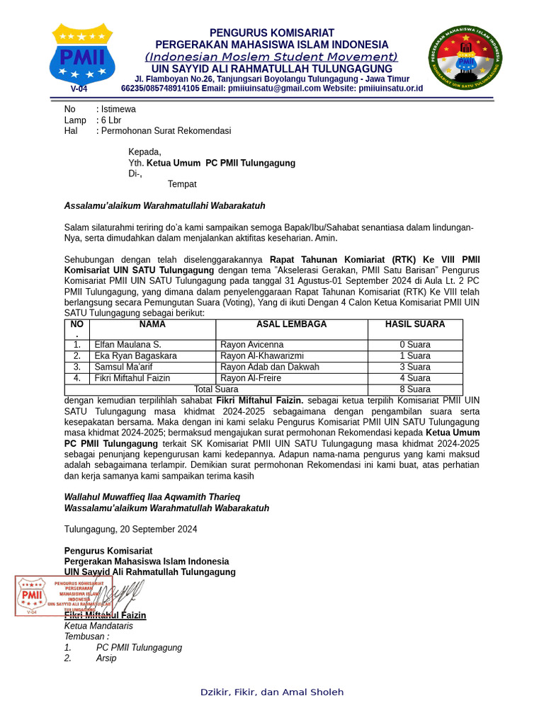 Surat Permohonan SK Pmii Uin Satu | PDF