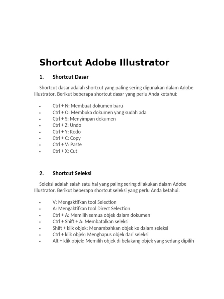 Shortcut Adobe Illustrator | PDF
