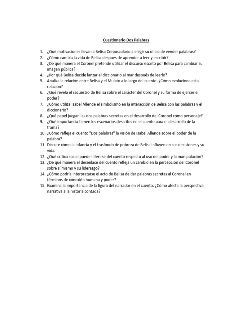 Análisis del cuento "Dos palabras" de Allende | PDF