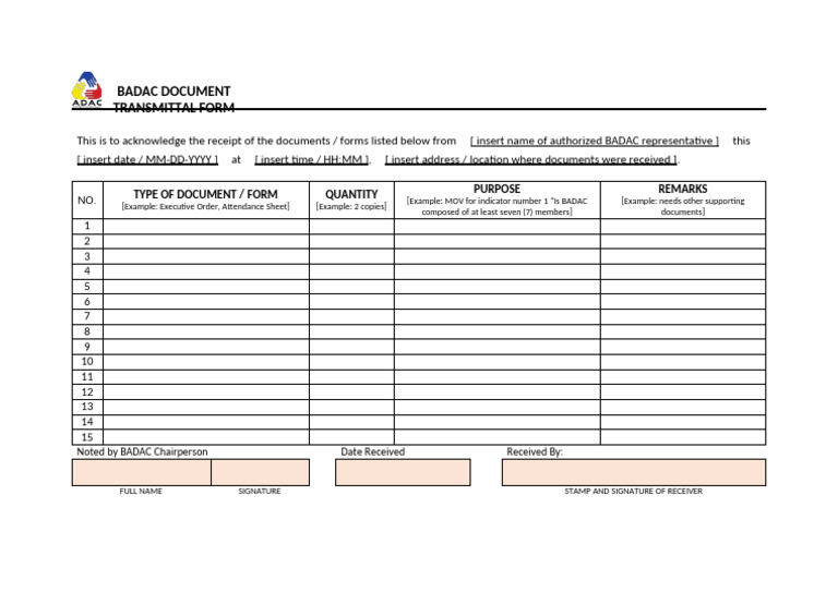 BADAC FORM Document Transmittal Form | PDF