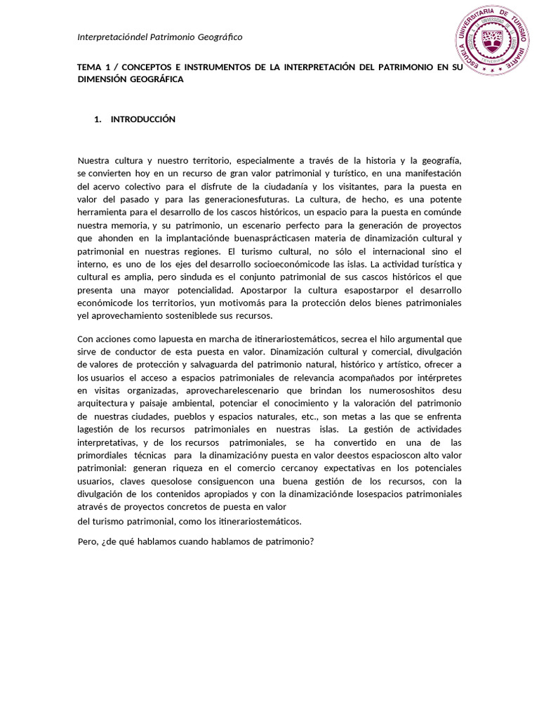 Tema 1 - Conceptos e Instrumentos de La Interpretacion Del Patrimonio en Su Dimension Geografica ...