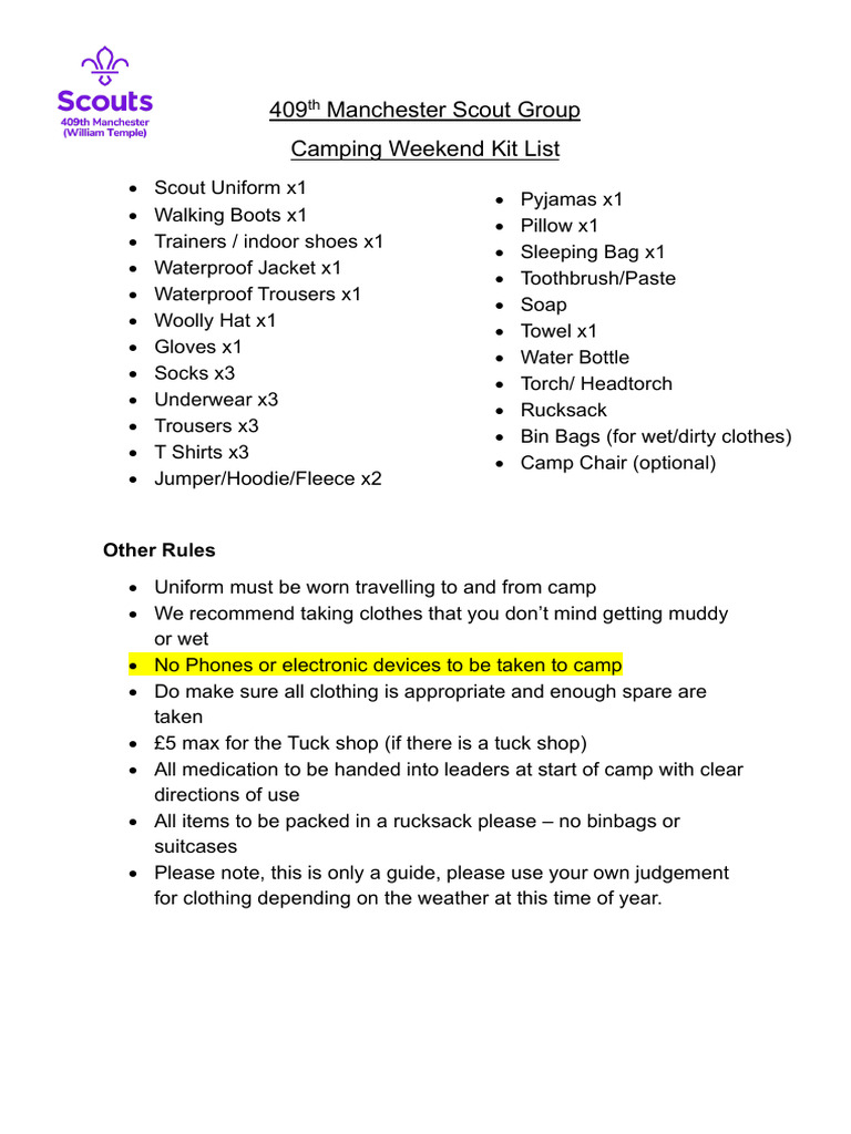 Winter Camp Kit List 24 | PDF