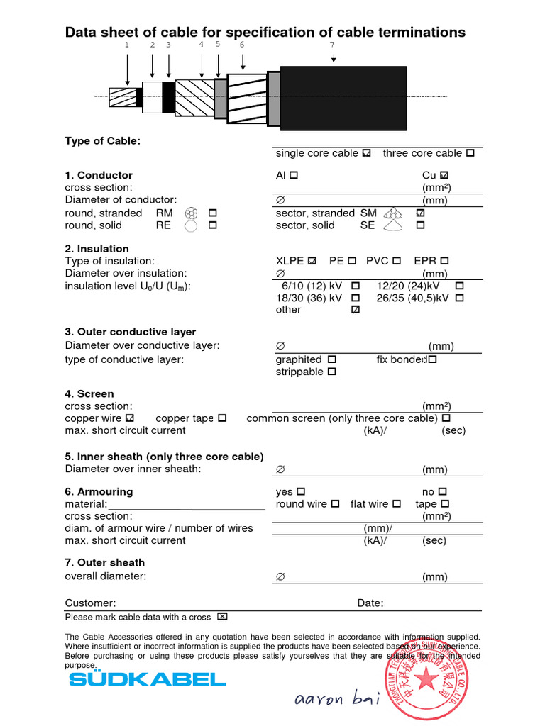 Cable Termination Data Sheet | PDF | Wire | Insulator (Electricity)