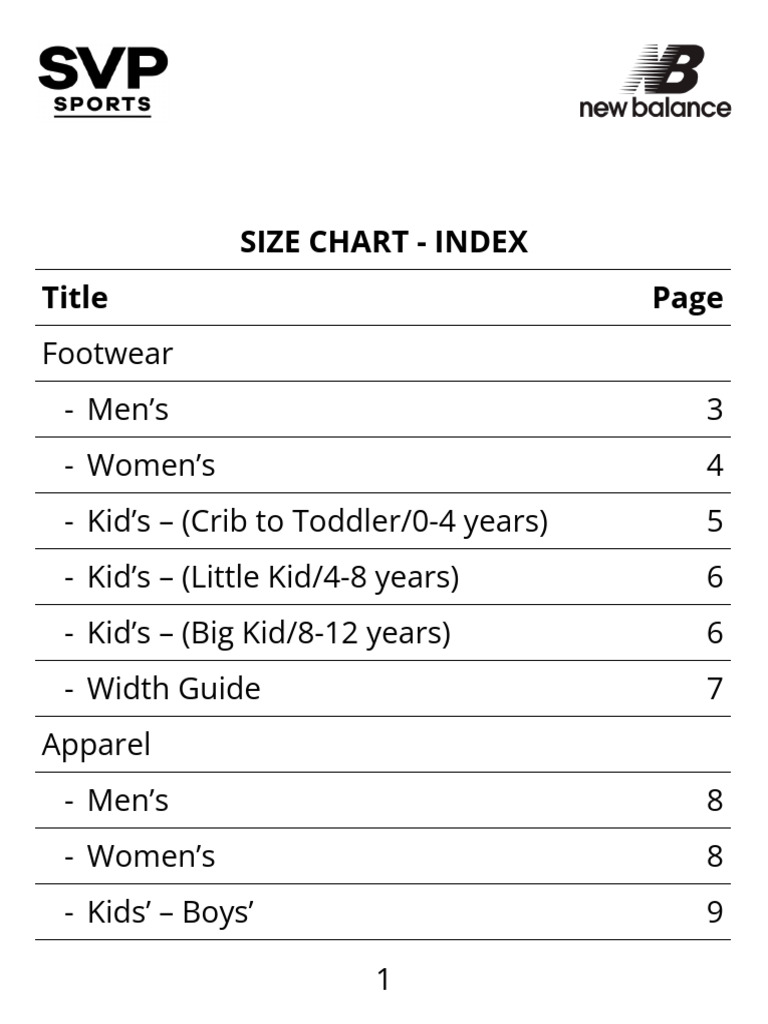 SVP Sports Size Chart New Balance | PDF