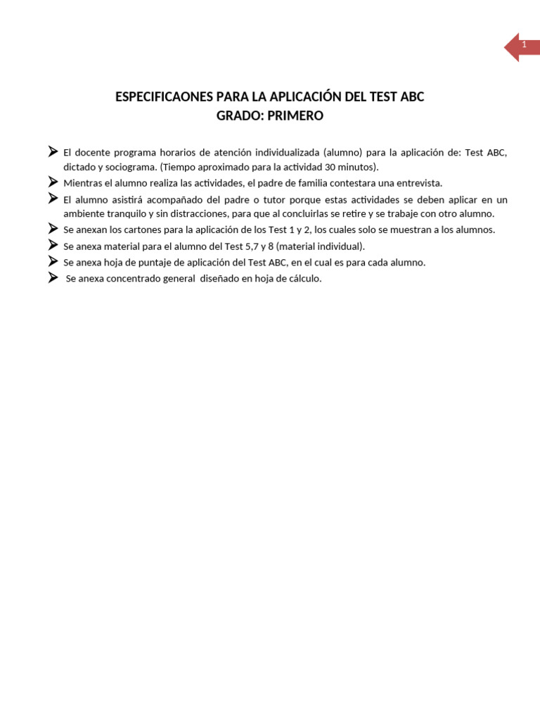 Aplicación del Test ABC en Primer Grado | PDF
