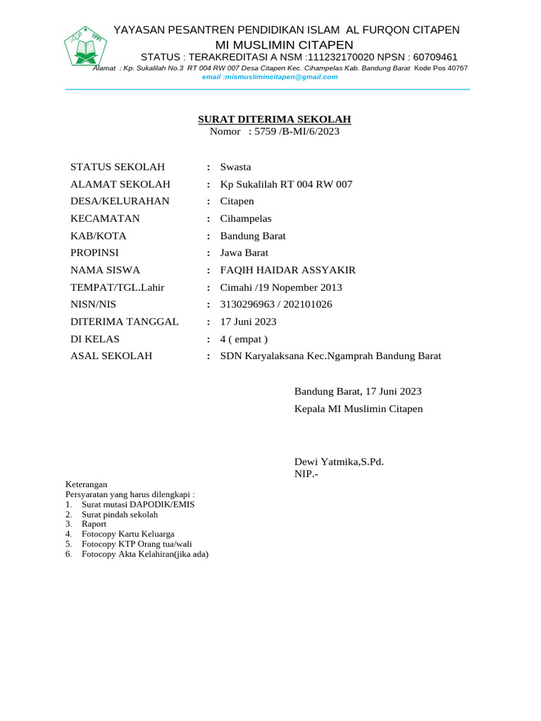 Surat Keterangan Diterima 2023 | PDF