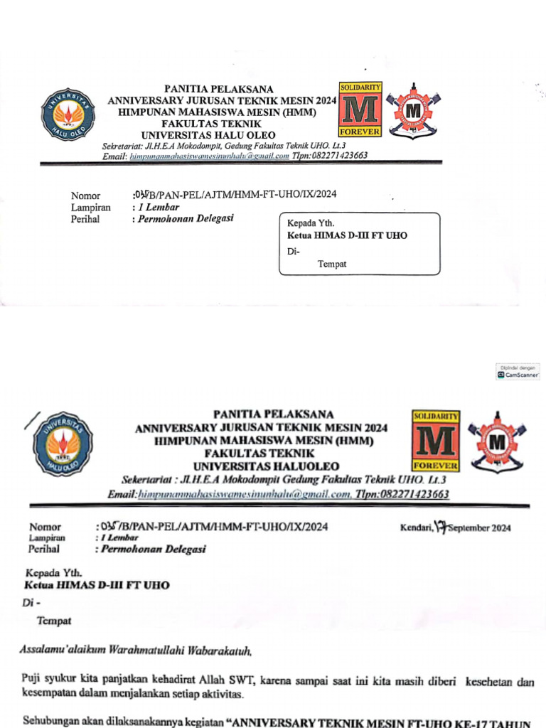Permohonan Delegasi HIMAS D-III FT UHO | PDF