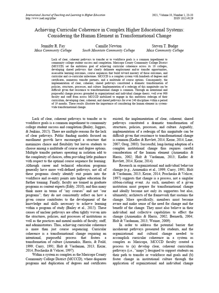 2021 Achieving Curricular Coherence Fay Newton y Budge | PDF | Self ...