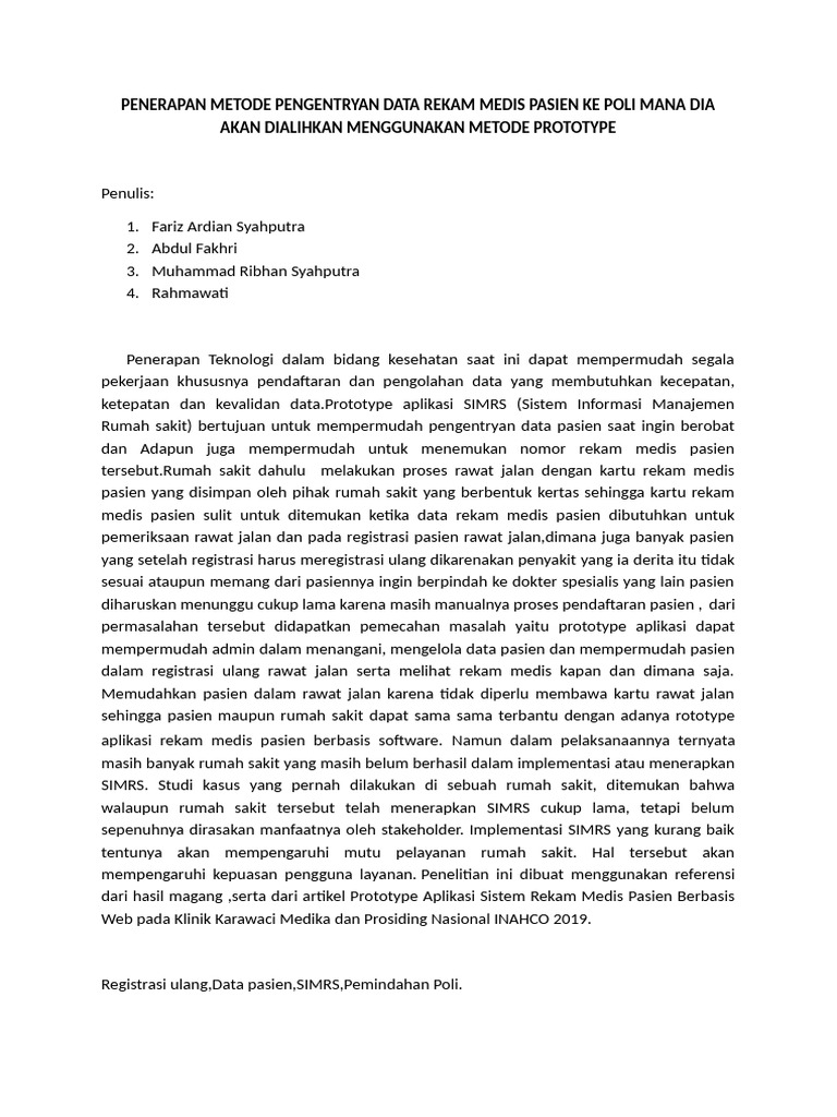 Penerapan Metode Pengentryan Data Rekam Medis Pasien Ke Poli Mana Dia Akan Dialihkan Menggunakan ...