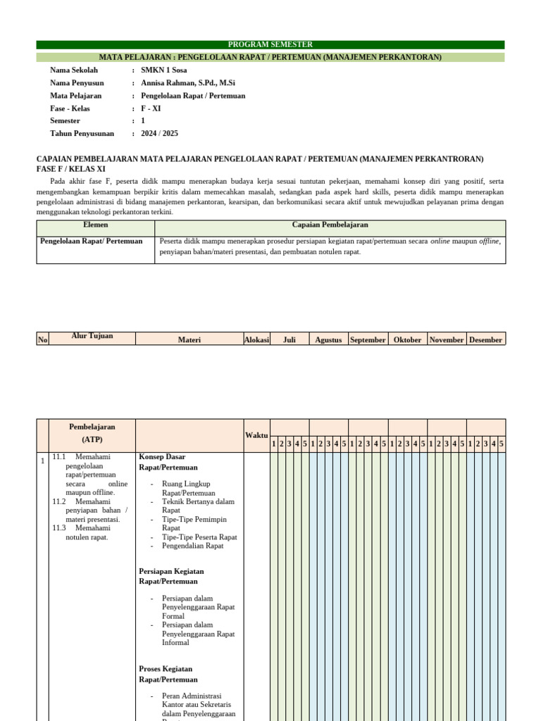 Prosem Pengelolaan Pertemuan Rapat Kelas Xi | PDF | Seni