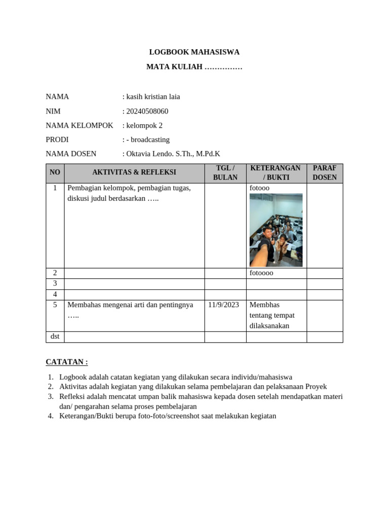 Logbook Mahasiswa Broadcasting | PDF