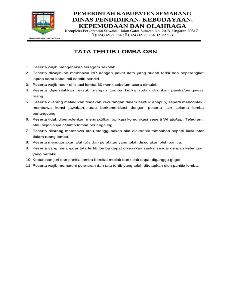 Tata Tertib Lomba Osn 2024 | PDF