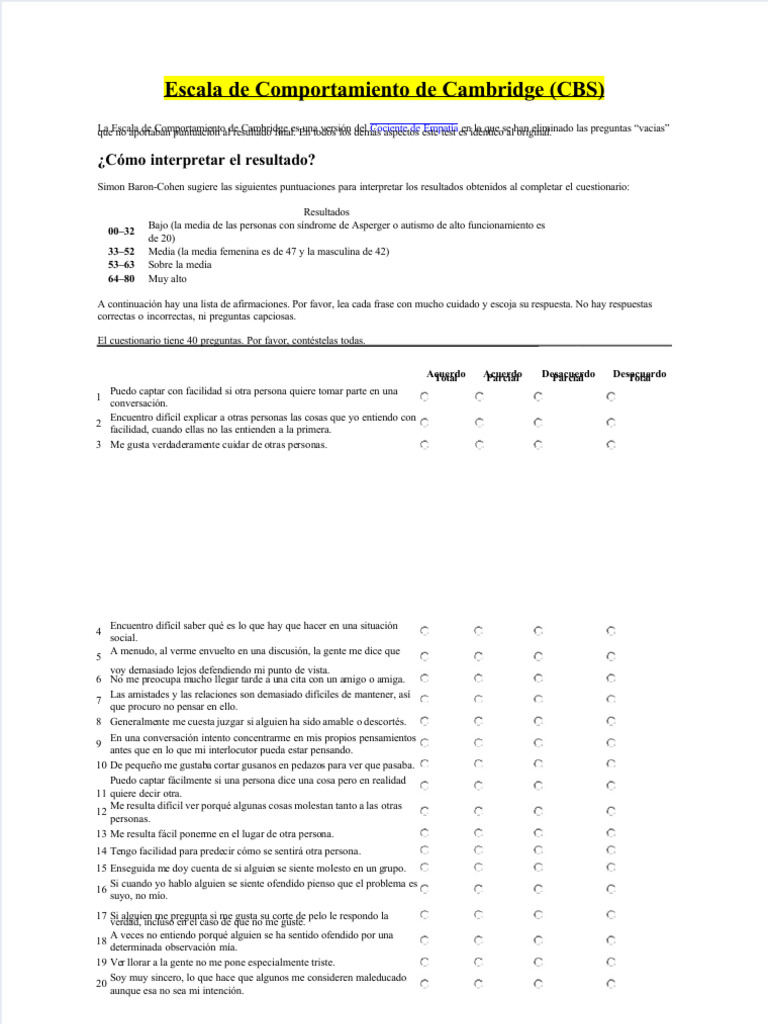 Escala de Comportamiento de Cambridge | PDF | Sicología