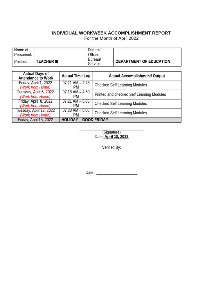 Accomplishment-Report-Template-April2022 222 | PDF