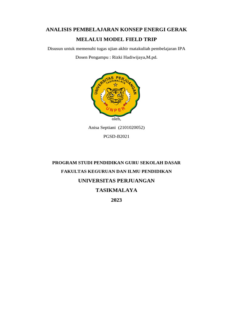 Pembelajaran Energi Gerak dengan Field Trip | PDF | Karier ...