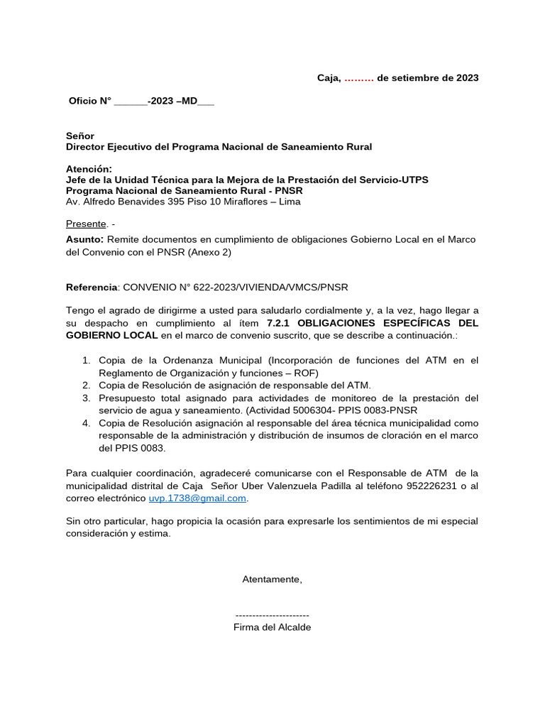 Oficio Remisiòn de Documentación Al PNSR | PDF