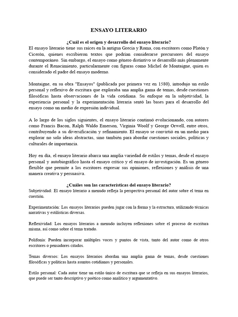Evolución del ensayo literario | PDF | Ensayos | Autor