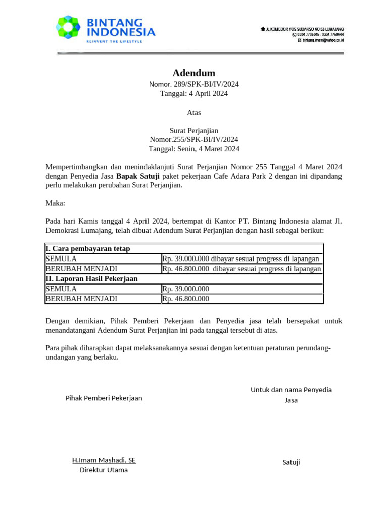 Adendum Cafe Adara 2 | PDF