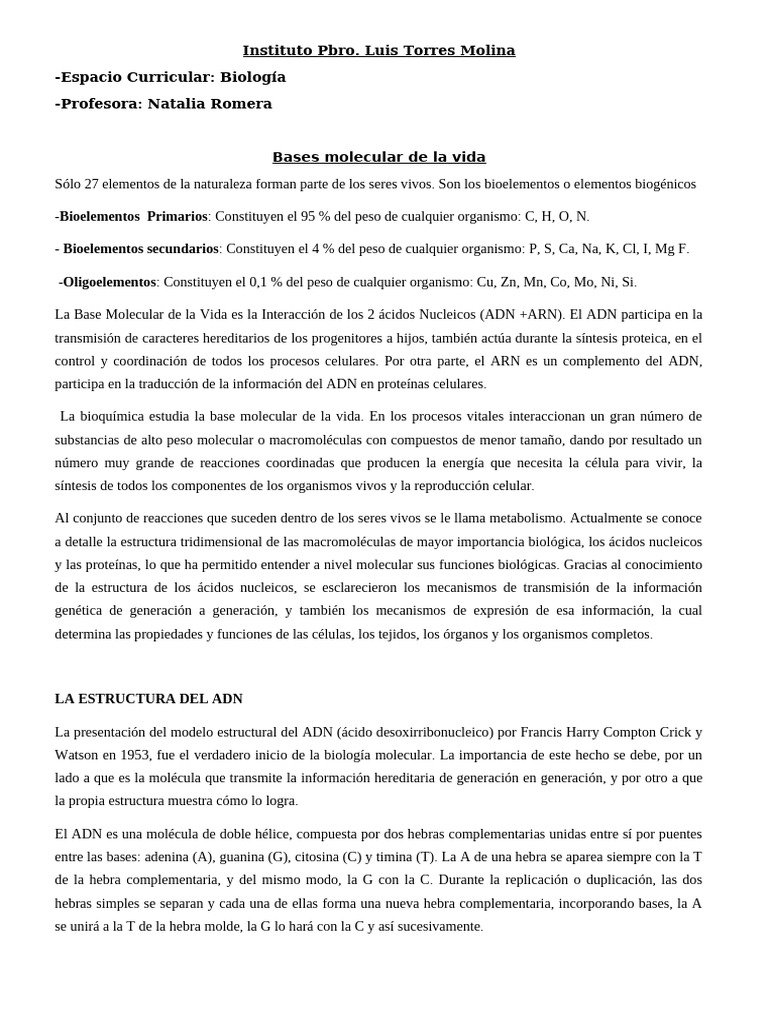 Bases Moleculares de La Vida - Biología | PDF | Adn | Gene