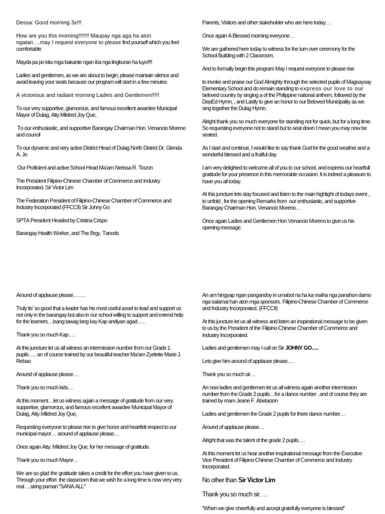 Script For The Turn Over Ceremony Sat. Final | PDF