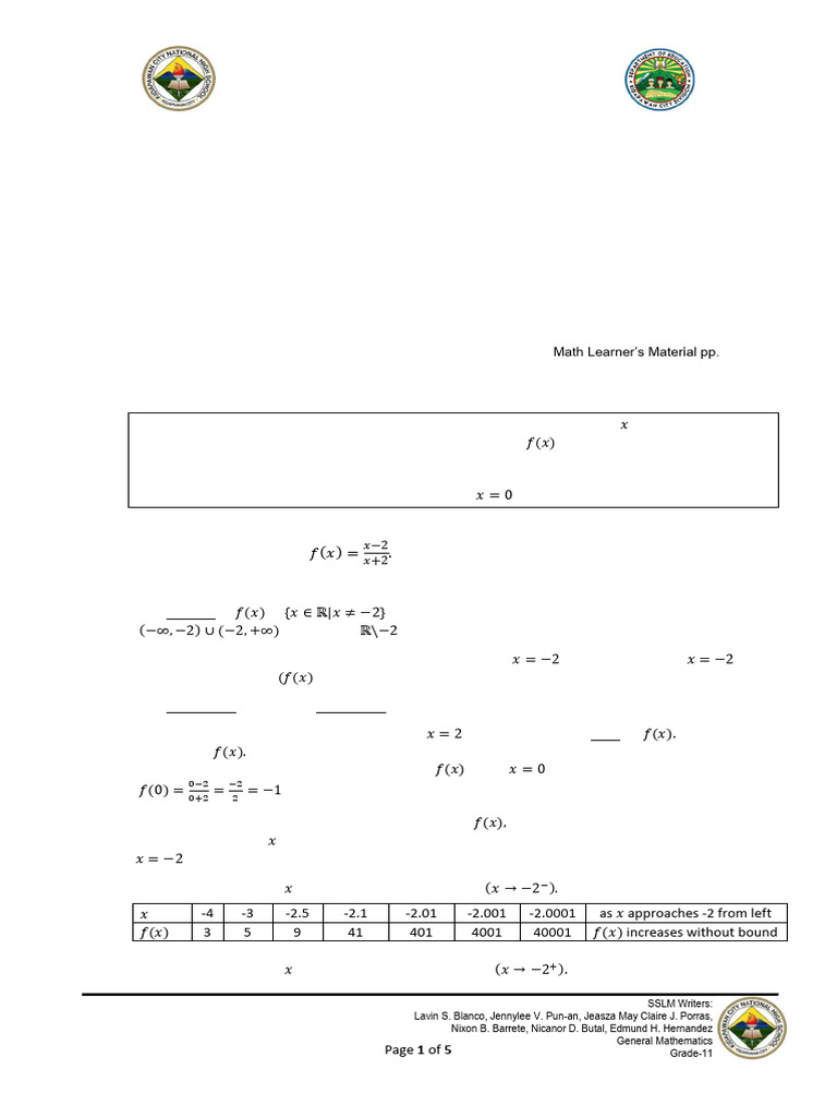 General Mathematics: Rational Functions Module | PDF | Asymptote | Function (Mathematics)