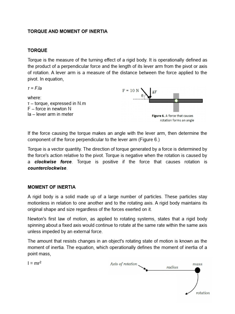 Torque and Moment of Inertia | PDF | Torque | Rotation Around A Fixed Axis