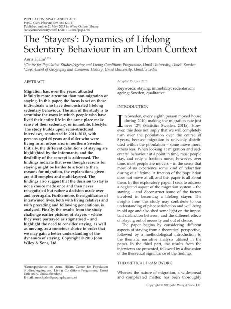 Population Space and Place - 2013 - Hjälm - The Stayers Dynamics of ...