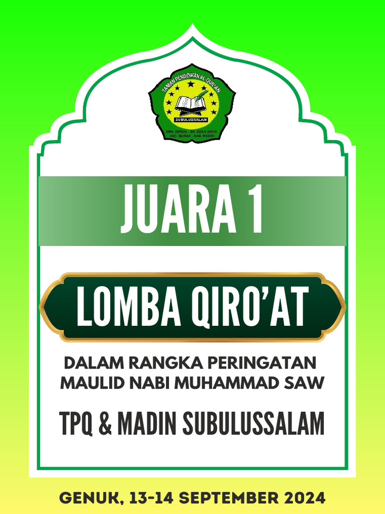 Stiker Piala TPQ Model Terbaru 2024 | PDF