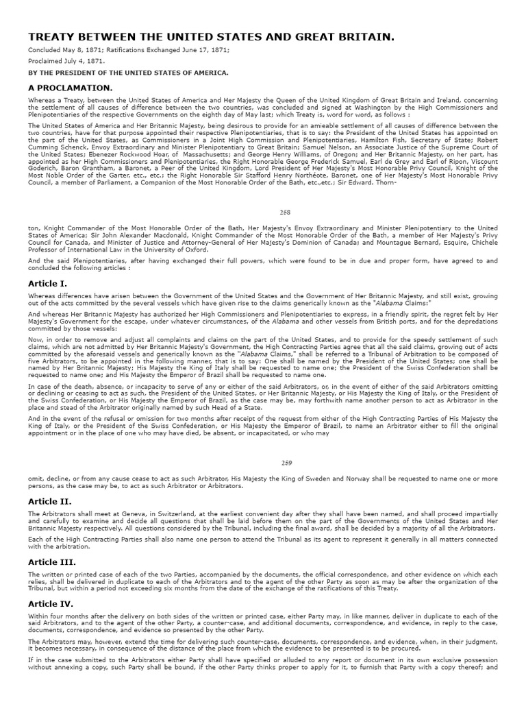 US-UK Treaty of 1871 Overview | PDF | Arbitral Tribunal | Treaty