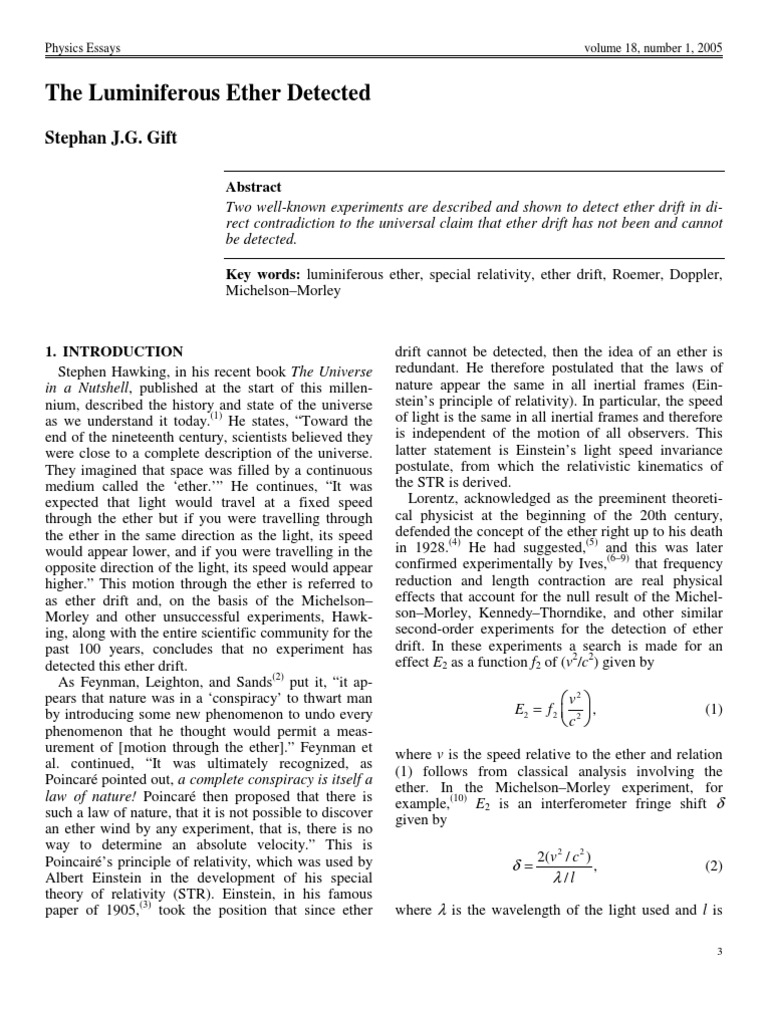 Stephan J.G. Gift - The Luminiferous Ether Detected | PDF ...