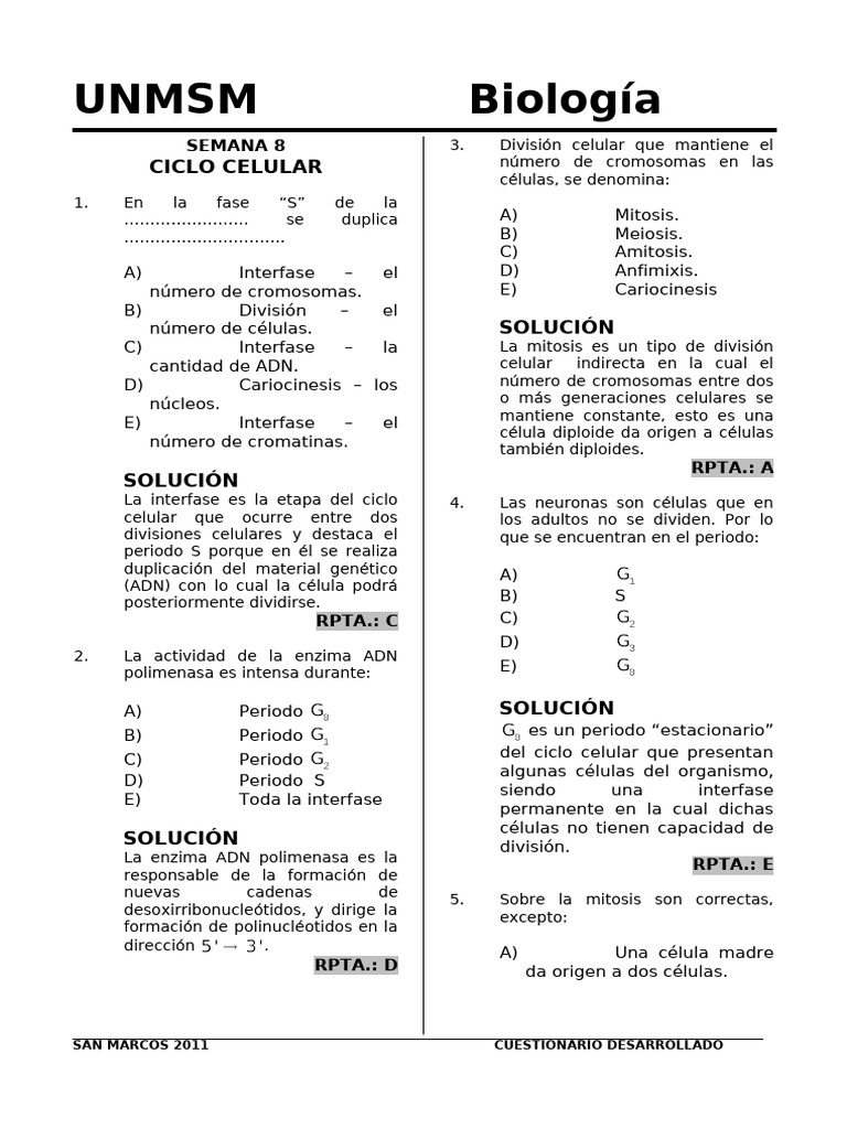 Solucionario Sem 8 | PDF | Mitosis | Mitosis