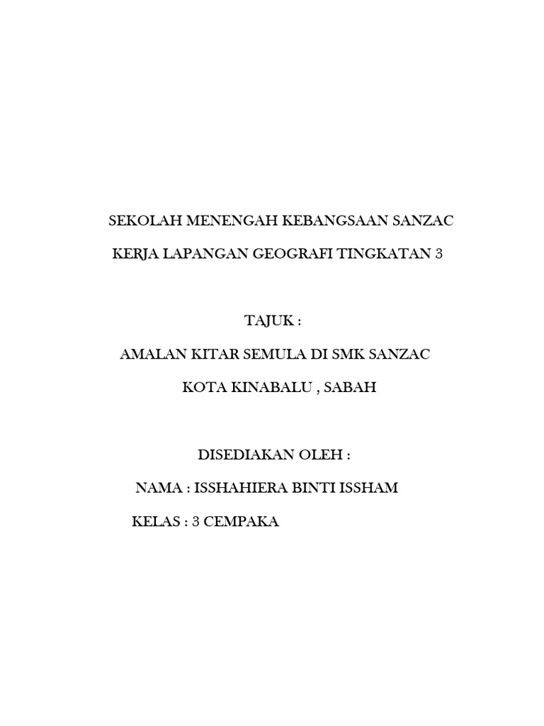 Sekolah Menengah Kebangsaan Sanzac Kerja Lapangan Geografi Tingkatan 3 ...