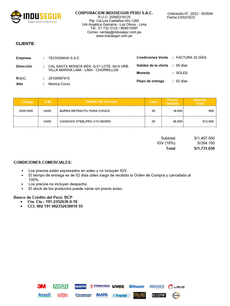 Modelo de Cotizacion | PDF | Finanzas y dinero