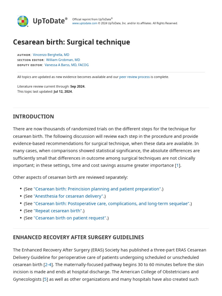 CESÁREA Cesarean Birth - Surgical Technique - UpToDate | PDF ...