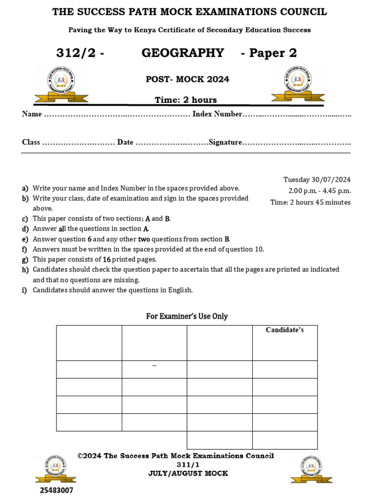 Geography Paper 2 Mock 2024 | PDF | Natural Environment