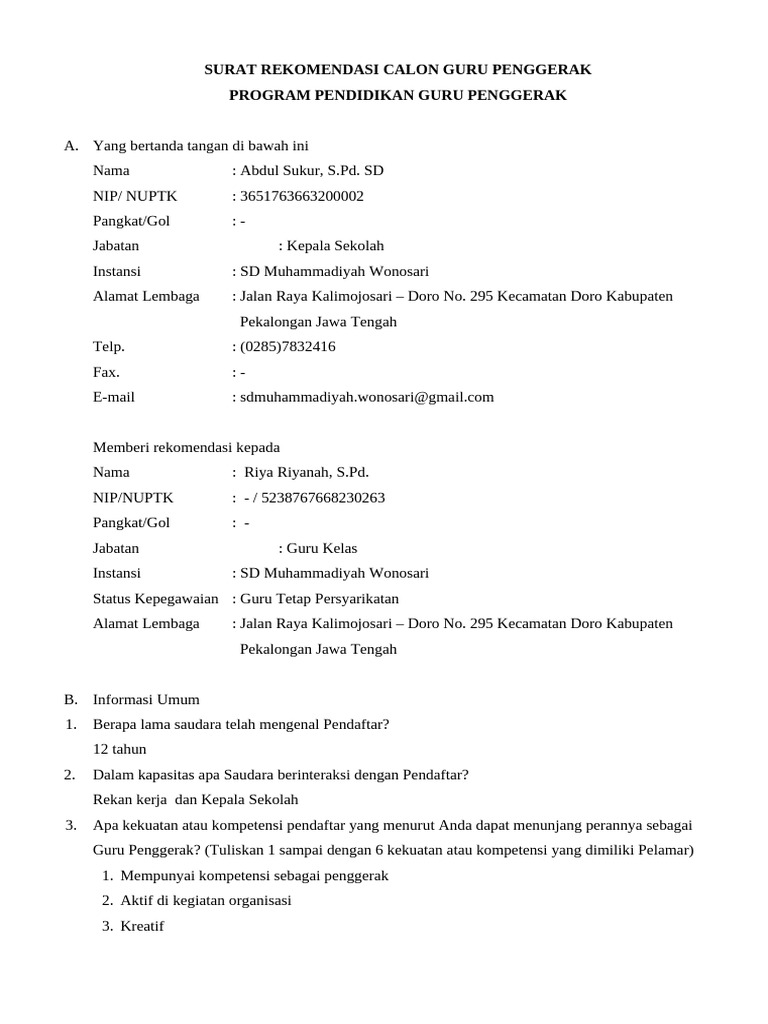 Surat Rekomendasi CGP | PDF | Karier & Perkembangan | Ilmu Sosial