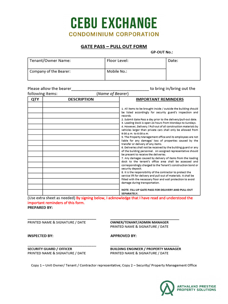 Gate Pass Form for Deliveries & Pull-Outs | PDF | Technology & Engineering