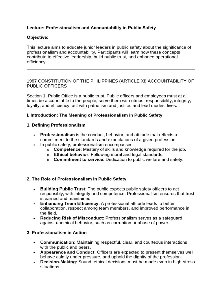 Lecture For Professionalism and Accountability in Public Safety | PDF ...
