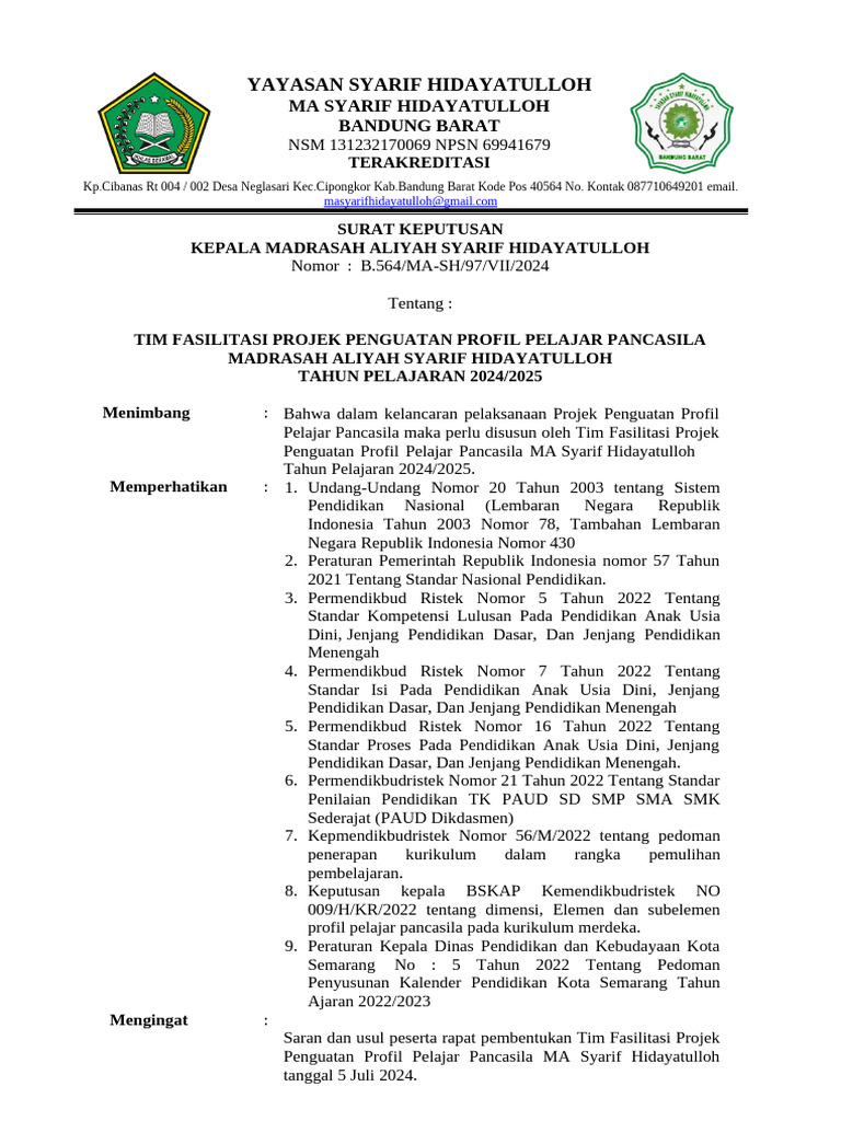 SK Tim Teaching Proyek P5RA 2024/2025 | PDF
